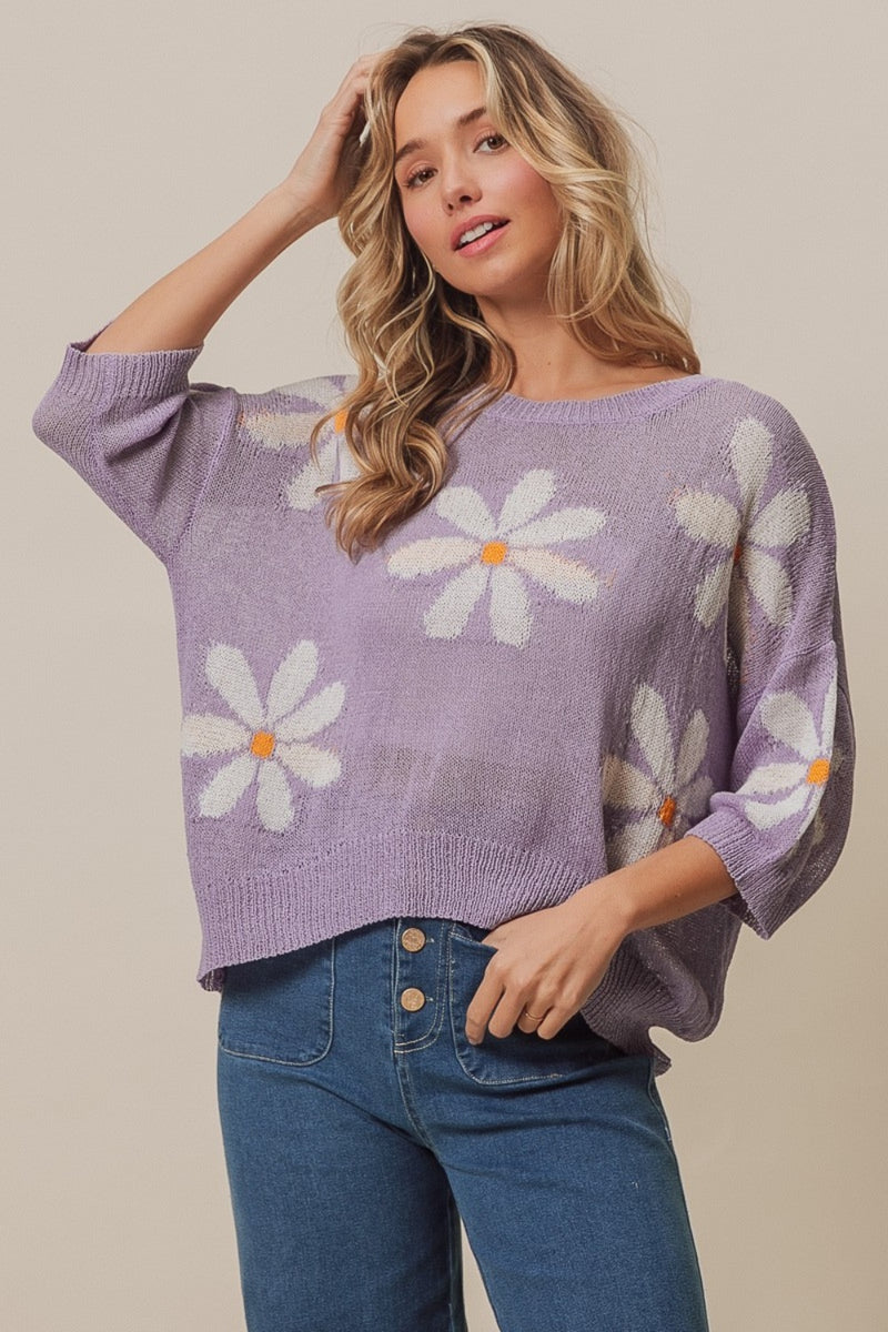 BiBi Lavender Floral Pattern Slit Sweater – Ruby Idol Apparel